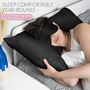 Mulberry Silk Pillowcase for Hair and Skin with Hidden Zipper, 22 Momme 100% Real Silk Pillow Case with Sleep Mask, Premium Grade 6A Silk Promotes Soft Skin, 900 Thread Count (Black, Queen)