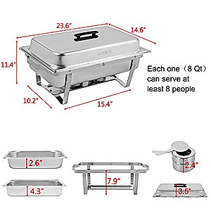 ROVSUN 8 Quart Chafing Dish Buffet Set, Stainless Steel Catering Serve Chafer, Restaurant Food Warmer, Rectangular Buffet Stove with 3 1/3 Size Food Pans and Foldable Frame for Party (1 Pack)