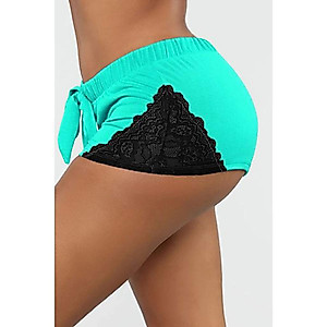 Bblulu Womens Elastic High Waist Leggings Tight Sports Casual Lace Patchwork Yoga Short Pants with Drawstring