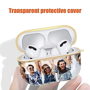 Custom Air-Pods Case Personalized Photo Logo Name Hard Case Cover for Airpods Pro with Portable Keychain Airpod Protective Accessories Gift for Men Women Gold Border