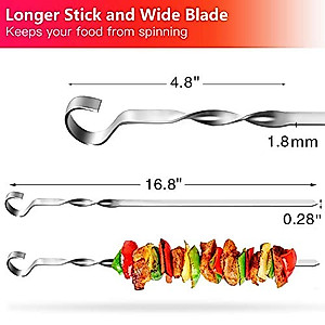 Kabob Skewers 16.8”Long Stainless Steel BBQ Barbecue Skewer Flat Metal Shish Kebob Sticks Reusable Grilling Skewers Set for Meat Shrimp Chicken Vegetable 12 Pack With Bonus a Basting Brush