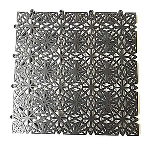 smabee 12 Pack Interlocking PVC Non-Slip Tile Drainage Mat 11.75" x 11.75" for Drain Pool Kitchen Deck Patio Boat Snowflake Shape (Black)