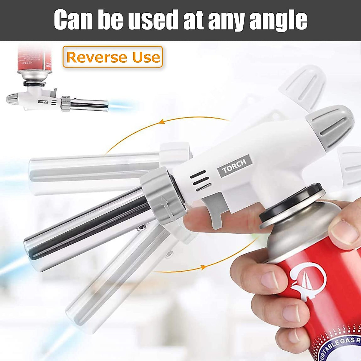 Butane Torch Kitchen Blow Lighter Gas burner, Culinary Torches Chef Cooking Professional Adjustable Flame with Reverse Use, for Creme, Brulee, BBQ, Camp, Baking, Jewelry welding (Butane Not Included)