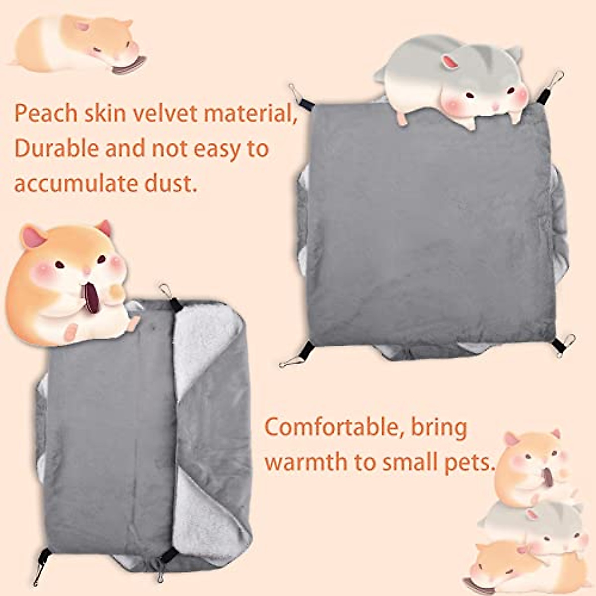 Ferret Hammock,2Pcs Soft Plush Small Animal Hanging Hammock,Warm Double Layer Rat Hammock,Hamster Hideout Hanging Bunkbed,Pet Cage Accessories for Guinea Pig Sugar Glider Squirrel(Yellow + Gray)