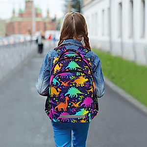 JHKKU Kids Backpack for Boys Girls Bookbags Colorful Neon Dinosaurs School Backpack Elementary Bags Travel Daypack Lightweight Waterproof with Reflective Strip