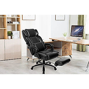 COLAMY High-Back Reclining Office Chair with Footrest, Big Tall Bonded Leather Adjustable Tilt Angle Height Lumbar Support Home Desk Task Executive Chair, Black