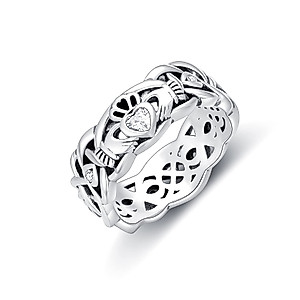 Seiyang Irish Claddagh Ring 925 Sterling Silver Traditional Claddagh Celtic Knot Band (8)