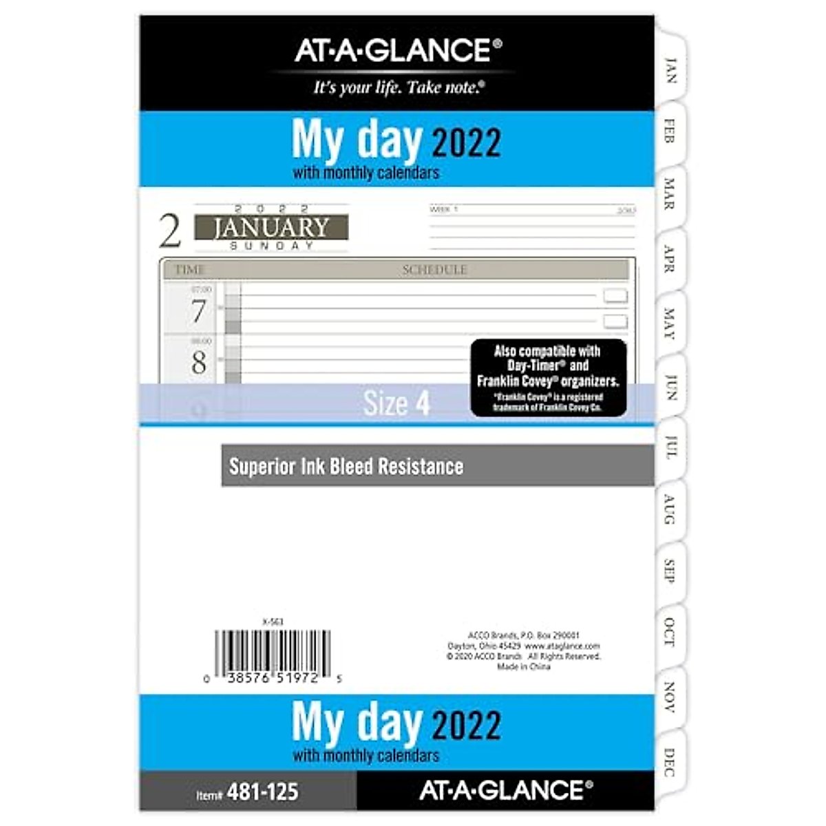 AT-A-GLANCE 2022 Daily Planner Refill by AT-A-GLANCE, 12010 Day-Timer, 5-1/2" x 8-1/2", Size 4, Desk Size, One Page per Day, Loose-Leaf (481-125)