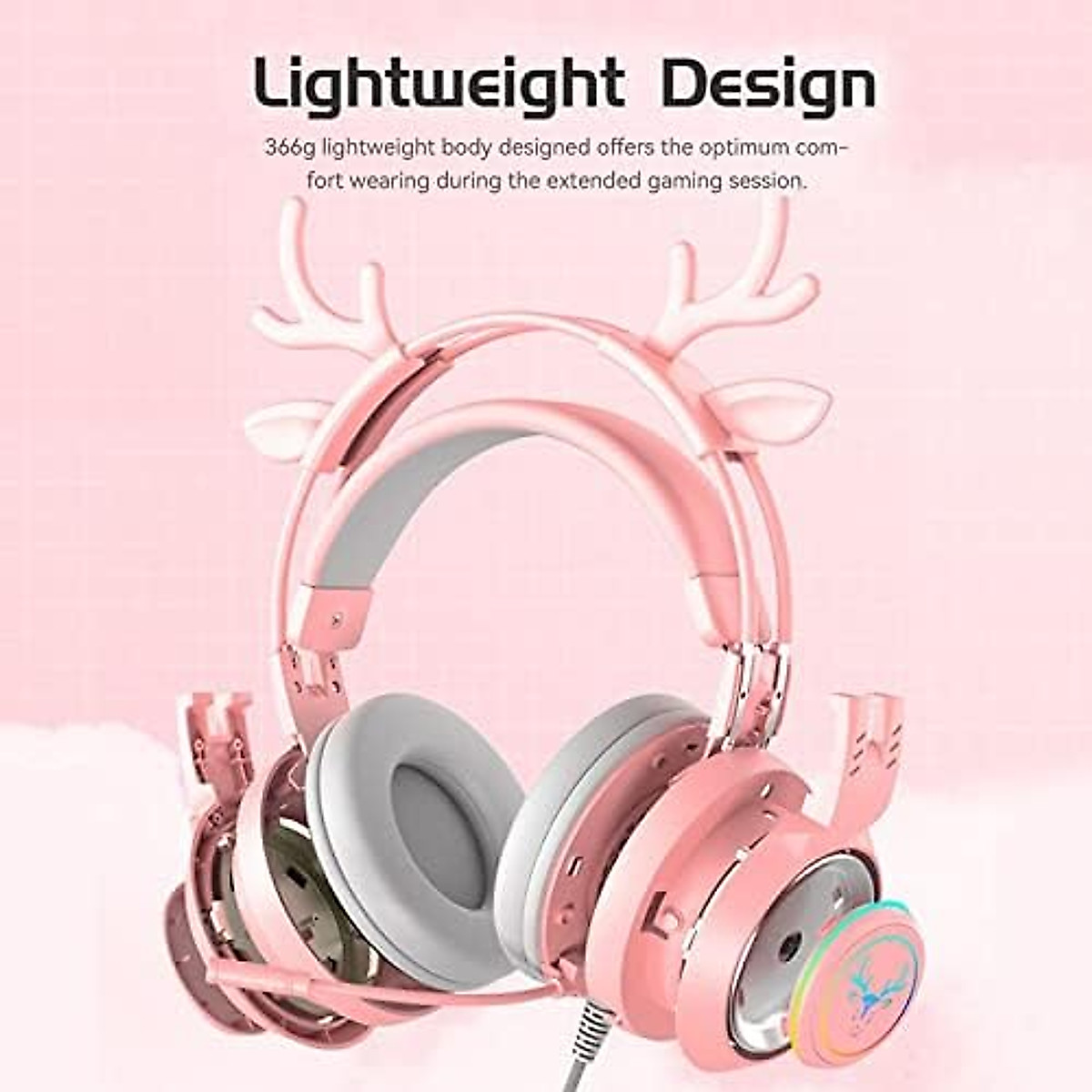 Atrasee Stereo Gaming Headset for PS4 PC Xbox One PS5 Controller, Noise Cancelling Over Ear Headphones with Mic, LED Light, Bass Surround, Soft Memory Earmuffs for Laptop Mac Nintendo (Blue Antlers)