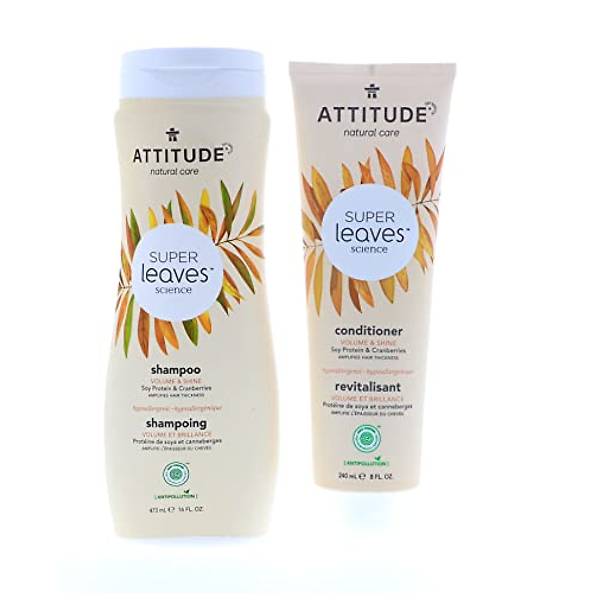 ATTITUDE Super Leaves Volume Shine Shampoo Conditioner- Soy Protein & Cranberries Bundle with Vitamin B5 Watercress Indian Cress, Raspberry, 16 Fl Oz and 8 oz, 2 count