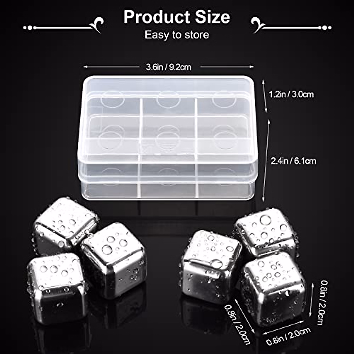 6 pcs Stainless Steel Ice Cube, Reusable Ice Wine Stone and Cooling Whiskey Stones Gift Set, Stainless Steel Ice Suitable for Freezer Storage Tray, Metal Wine Drinks Cooler,Bars,Drinks Refrigerntion.