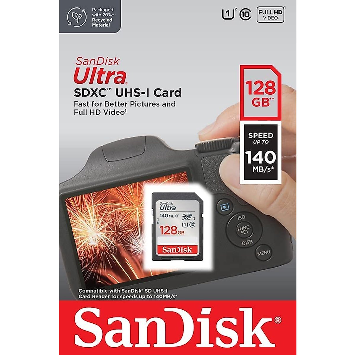 SanDisk 128GB Ultra SD Memory Card Works with Sony EOS R100 and Fujifilm X-S20 Mirrorless Cameras (SDSDUNB-128G-GN6IN) U1 C10 Bundle with (1) Everything But Stromboli 3.0 Micro & SDXC Card Reader