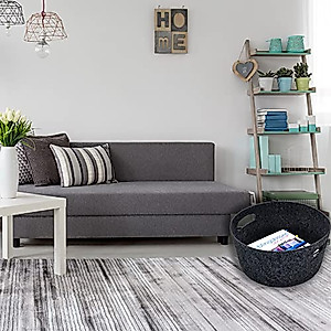 Welaxy Large Storage Basket Felt Open Storage Bins Desk Organize bin Shelf Box with Handles Light Weight for Magazines Books Junk Kids Toys Pet Toy Clothes Laundry Organizer Round (Charcoal)