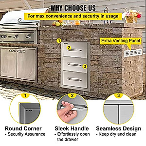 Happybuy 17''W x 30''H Triple Access Stainless Steel with Chrome Handle BBQ Island Drawers for Outdoor Kitchen or Grill Station