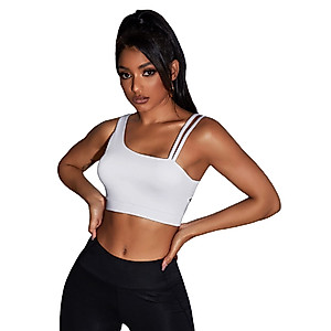 Milumia Women's Cut Out Asymmetrical Neck Sports Bra Fitness Workout Yoga Bra White Small