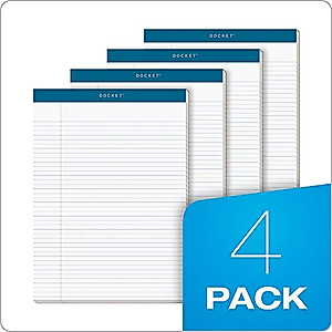 TOPS Docket Writing Pads, 8-1/2" x 11-3/4", Narrow Rule, White Paper, 100 Sheets, 4 Pack (99612)