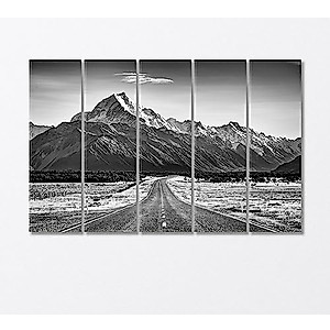 Road Leading Towards a Large Snow Capped Mountain Canvas Print 3 Panels / 36x24 inches