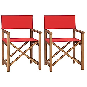 vidaXL Director's Chairs 2 Pcs, Foldable Director's Chair with Fabric Seat Cover, Folding Camping Chair for Outdoor Lawn, Solid Wood Teak Red