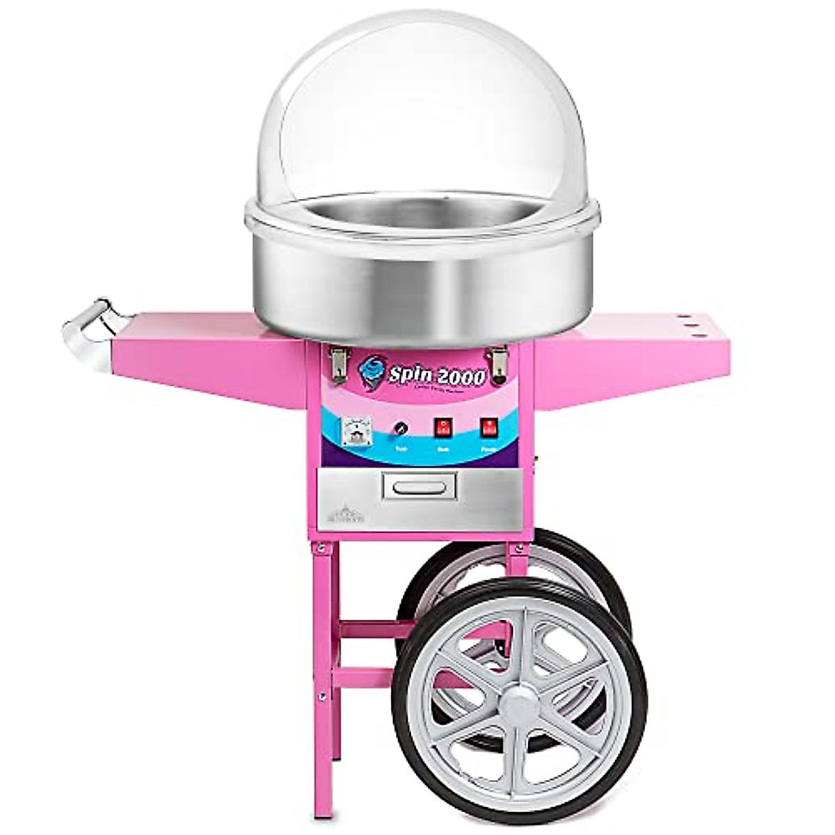 Olde Midway Commercial Quality Cotton Candy Machine Cart with Bubble Shield, SPIN 2000 Electric Candy Floss Maker