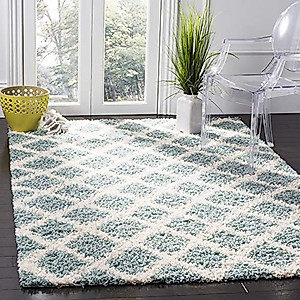 SAFAVIEH Dallas Shag Collection Area Rug - 5'1" x 7'6", Seafoam & Ivory, Trellis Design, Non-Shedding & Easy Care, 1.5-inch Thick Ideal for High Traffic Areas in Living Room, Bedroom (SGD258C)