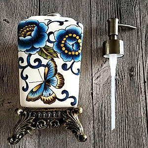 Kelake Ceramic Soap Dispenser - 12 oz Ice Crack Ceramic Liquid Hand Soap Dispenser with Removable Pump, Refillable Modern Classical Palace Style Dish Soap Dispenser for Bathroom and Kitchen