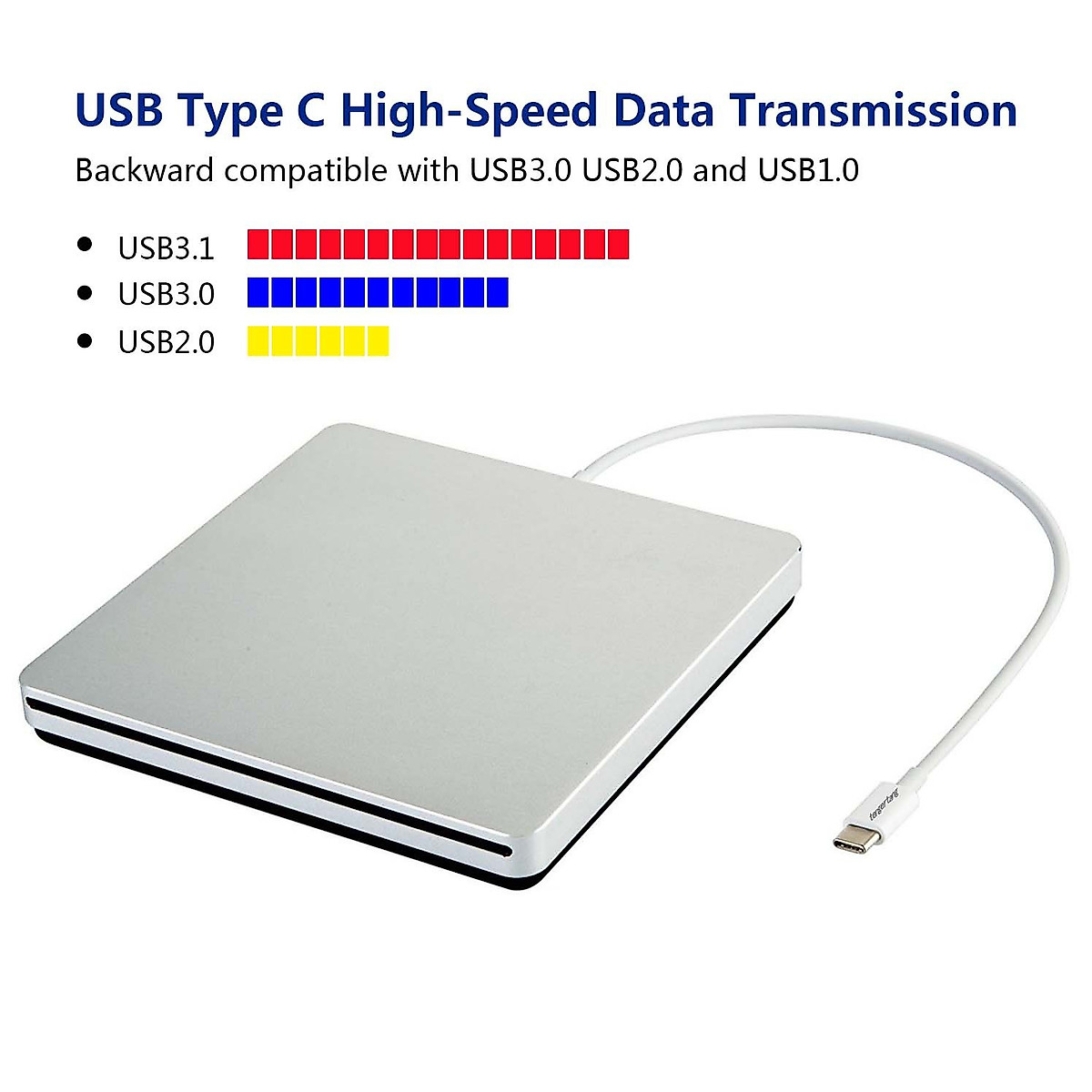 tengertang USB-c Super External Drive, Portable External CD/DVD-rw Writer/Player/Burner for The Latest MacBook/asus/asus/dell Latitude/MacBook Pro (Silver)