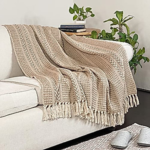 Chardin home Beige Braided Waffle Weave Throw, 50x60 Inch Recycled Cotton- Large, Wearable, Breathable, Skin-Friendly Everyday use Blanket for Couch, Bed, Sofa - Soft Lightweight Picnic Rug