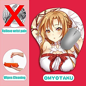 Yuuki Asuna Anime 3D Mousepads, Uncensored Oppai Ergonomics Mouse Pad with Wrist Rest Support, Silicon Gel Wrist Mice mat (Yellow)
