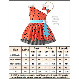 Obavioy Baby Girl Caveman Costume Toddler Cavegirl Dress with Bone Headband Hair Clips Halloween Party Outfit Orange 12-18 Month