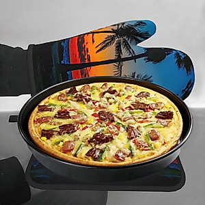 Sunset Beach Palm Tree Oven Mitts and Pot Holders Sets of 2, Non-Slip Cooking Hot Pads Washable Heat Resistant for Kitchen Microwave BBQ Baking Grilling