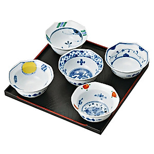 西海陶器(Saikaitoki) Saikai Pottery 30010 Hasami Ware Small Bowl, Octagonal, Small, Dyed Nishiki, Picture Changing, Bon, Comes in a Presentation Box, Diameter 3.3 inches (8.5 cm), Set of 5