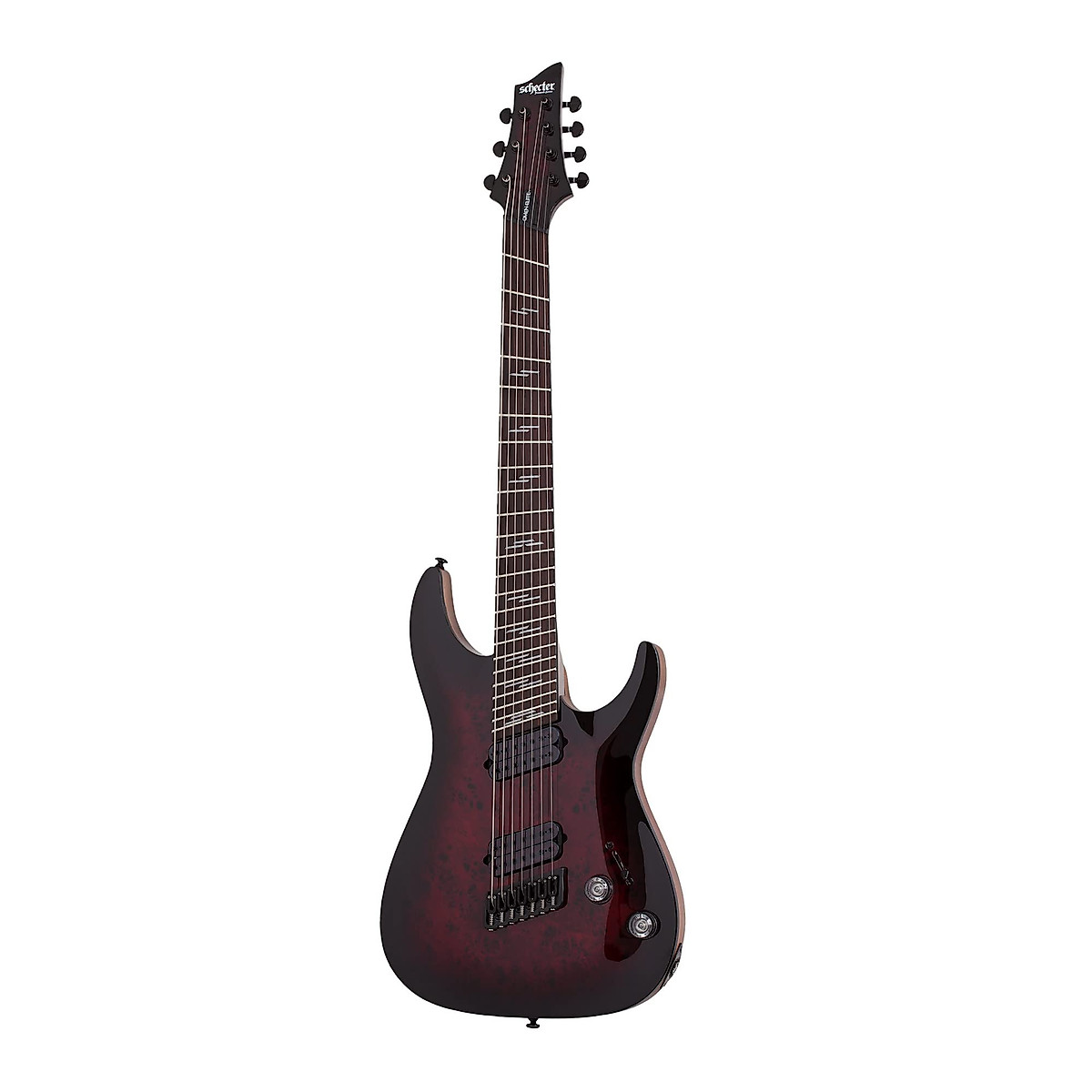 Schecter Omen Elite-7 Multiscale 7-String Electric Guitar in Black Cherry Burst with Schecter Hard Shell Carrying Case