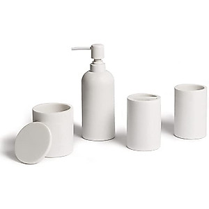 Jo Lavie Matte Black Bathroom Accessory Set 4 Pcs & Rectangle Vanity Tray, Bathroom Organizer Soap Dispenser Apothecary Jar Toothbrush Holder Toothbrush Cup Bathtub Tray Bathroom Organizer