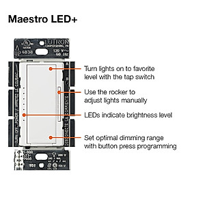 Lutron Maestro LED+ Dimmer Switch for Dimmable LED, Halogen and Incandescent Bulbs, 150W/Single-Pole or Multi-Location, MACL-153M-WH, White (8-Pack)