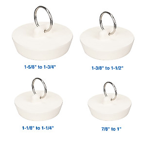 6 Packs Tub Stopper, Rubber Bathtub Stoppers Drain Plug, 2Pcs 15" Stainless Steel Beaded Chain, 6 Different Sizes Premium Bathroom Plug Fit for Kitchen, Bathroom Bath tub and Laundry Sink, White