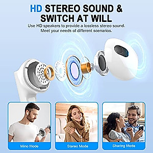 MAXROCK True Wireless Earbuds,TWS Bluetooth Headphones Stereo Powerful Sound TWS Earphones,30H Playtime,Sweat Proof Dual Bluetooth 5.2 Headset with Built-in Mic for Sports,Transparency Black (White)