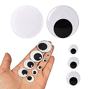 Trimming Shop 100pcs Plastic Self-Adhesive Wobbly Googly Wiggle Eyes for DIY Crafts, Teddy Bear Doll Making Toys Sticky Eyes, Black & White