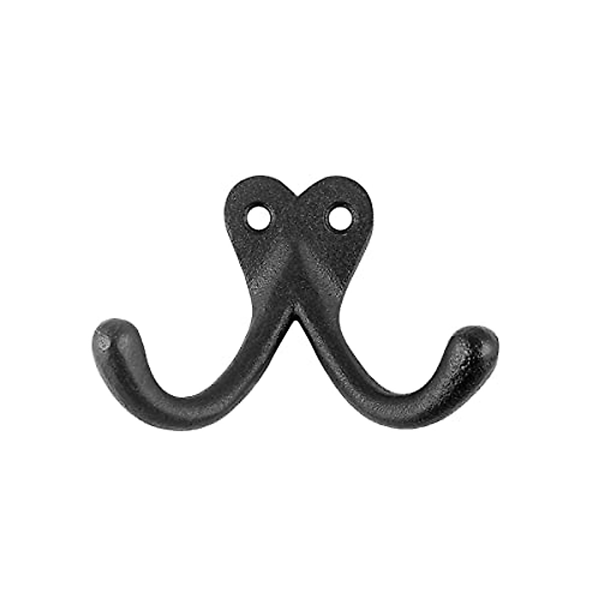 Renovators Supply Bathroom Hooks 2 in. Black Cast Iron Wall Mount Double Hooks for Hanging Robe, Towel, Hat, with Mounting Hardware