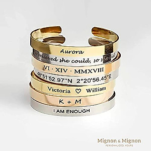 Cuff Engraved Bracelet Graduation Gift for Her Teacher Appteciation Personalized Bangle for Women Custom Name Inspirational Friendship Bridesmaid Proposal Coordinate - FBR