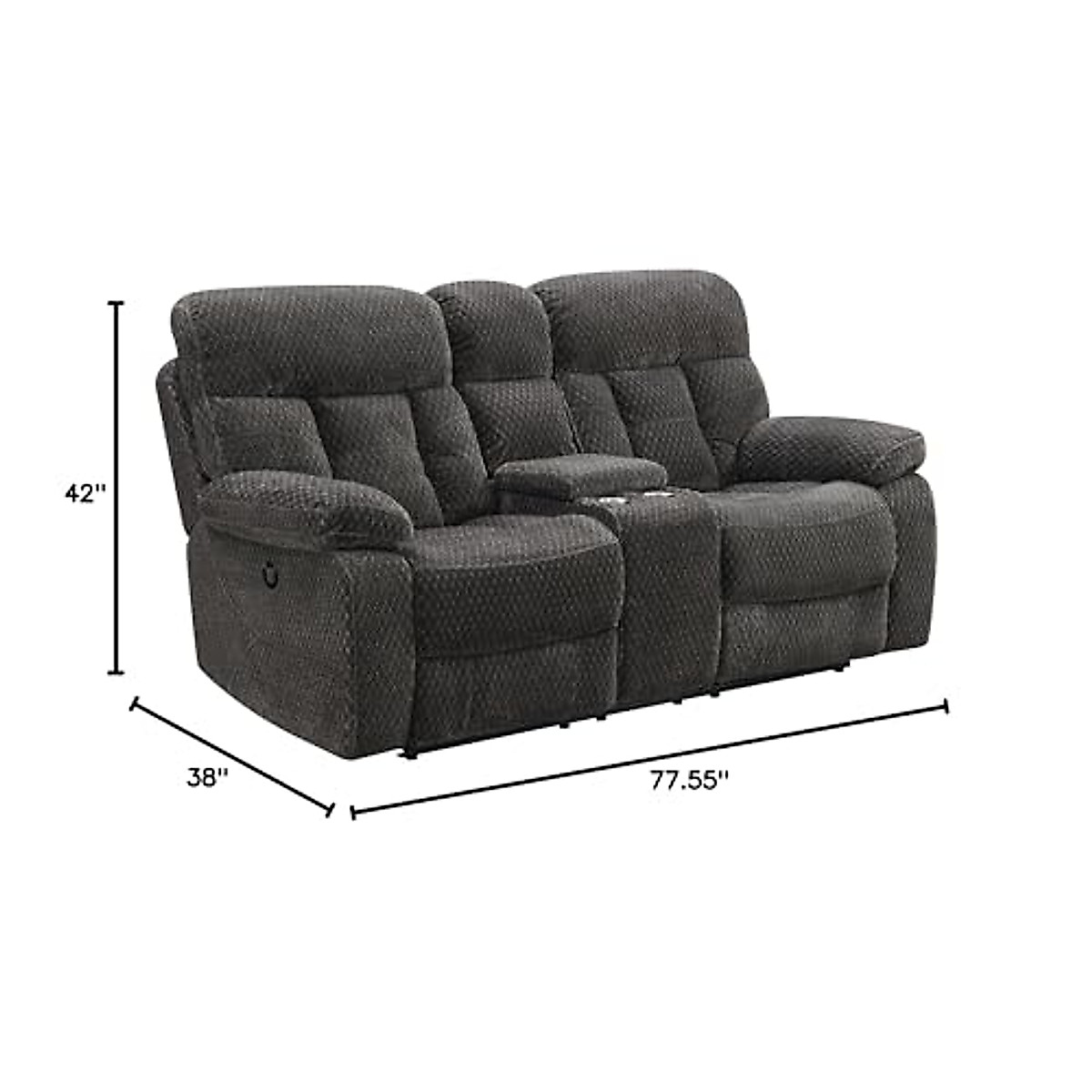 New Classic Furniture Bravo Polyester Console Loveseat with Power Footrest, Charcoal