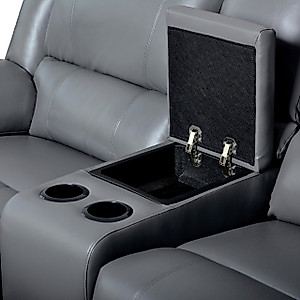 UR livingroom Modular Sectional Sofa PU Leather Manual Recliner Sofa Symmetrical Sectional Couches for Living Room Livingroom Furniture Sets, Grey