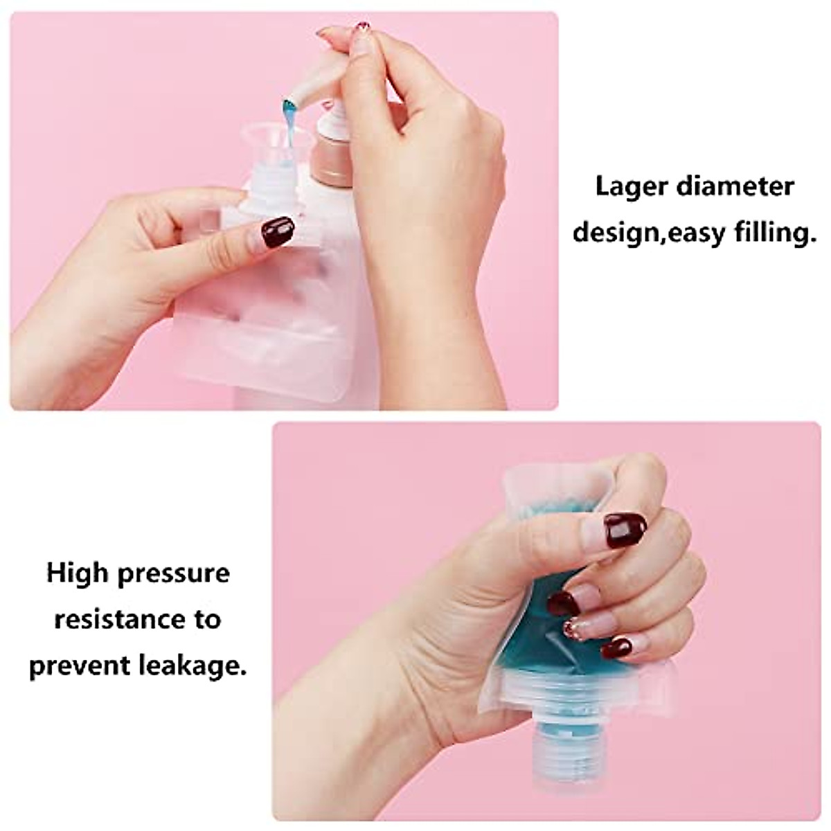 UHAPEER 60 PCS Refillable Empty Squeeze Pouches, Portable Travel Fluid Bags with Funnel and Label, 30ml/50ml/100ml Makeup Packaging Bags, Clear Leakproof Travel Container for Toiletries Lotion Shampoo