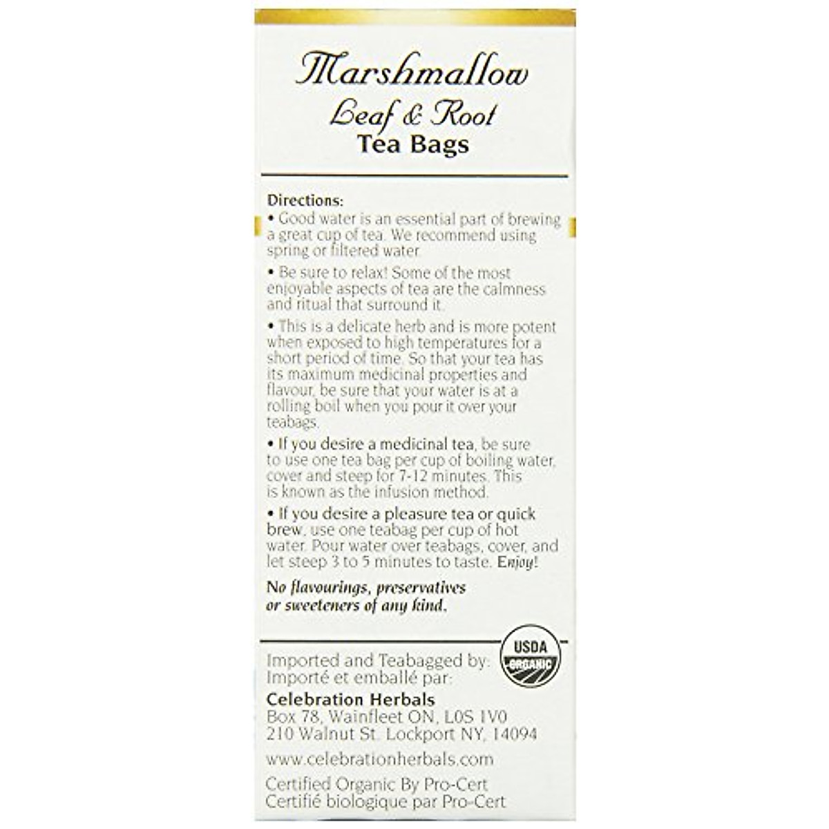 CELEBRATION HERBALS Marshmallow Leaf & Root Organic 24 Bag, 0.02 Pound