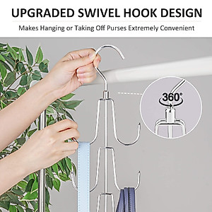 ZEDODIER Purse Hanger Organizer for Closet, 2 Pack Rotatable Hanging Bag Holder, 8 Storage Capacity, Keeping Purses Visible and in Good Condition, Metal Handbag Storage Hook Rack Space Saver, Silver