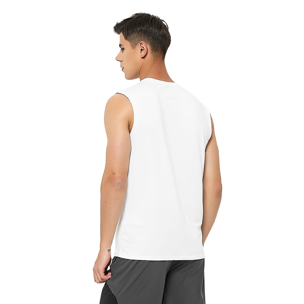 DEMOZU Men's Sleeveless Workout Swim Shirts Quick Dry Athletic Running Gym Muscle Shirts Beach Tank Top Big and Tall, White, 3XL