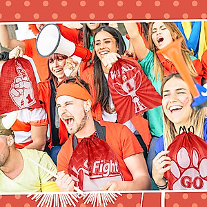 Paterr 12 Pack Team Spirit Drawstring Backpack Bags with We Are #1 Finger Gesture Polyester Red Drawstring Bag Bulk for Gym Sport Spirit Items Cheerleading Party Favors, 16.54 x 13.39 Inch