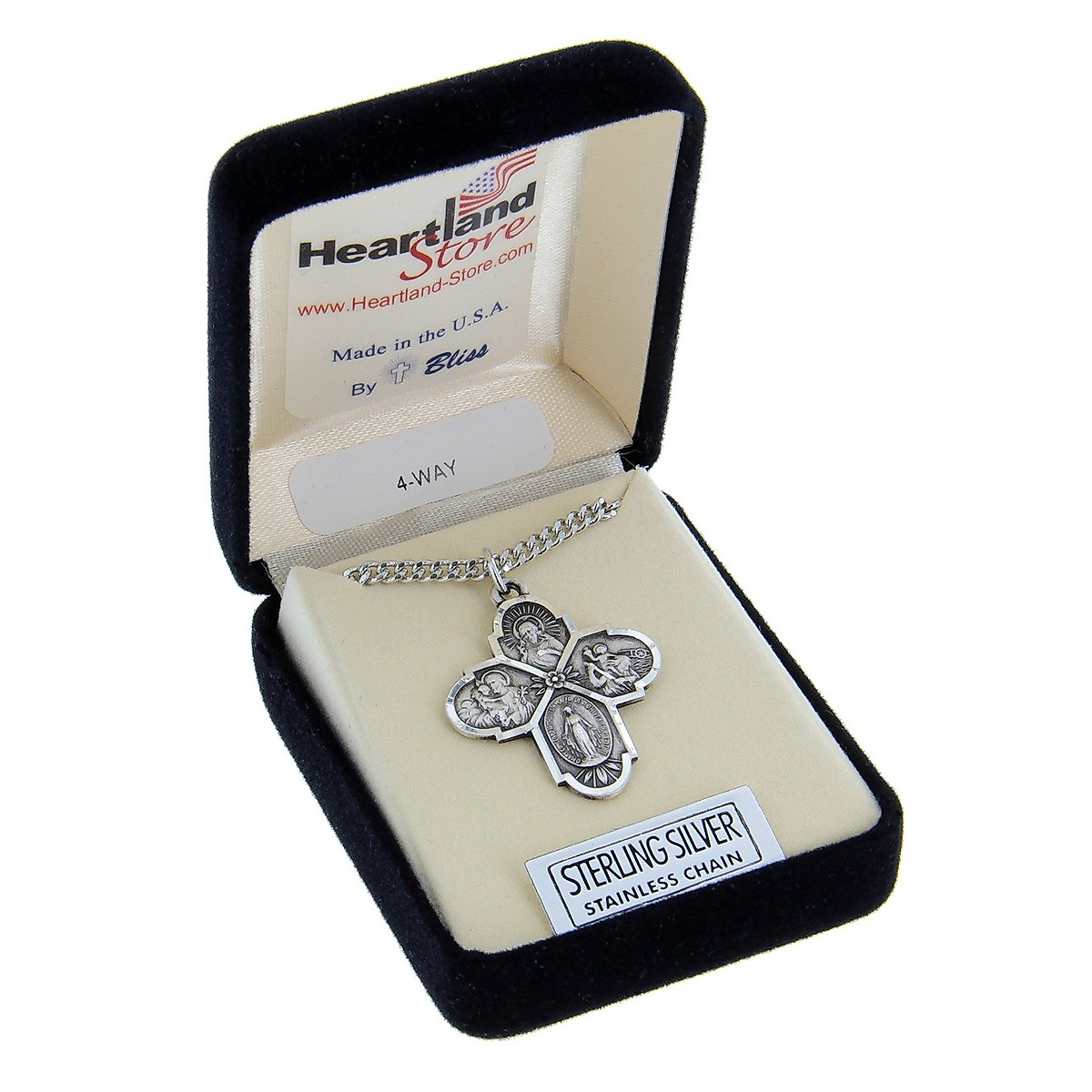 Heartland Store Sterling Silver 4 Way Cross Pendant + 24 1.7mm Inch Sterling Silver Chain & Clasp