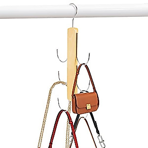 Volnamal Purse Hanger Organizer for Closet, Wood Handbag Storage Holder Metal Hanging Space Saving Hook, Closet Organizers and Storage Scarves, Ties, Shawls, Backpacks, Belts