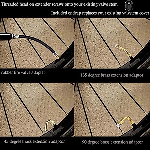 Z-oneMart 5 Pack Tire Valve Extension, 2Pcs 8.25 Inch Flexible Valve Stem Extenders with Brass 45 90 135 Multi Degree Schrader Tire Valve Stem Extension Adaptor Compatible for RV Bike Motorcycle Car