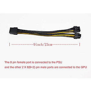 Sruixin Pcie Splitter,GPU VGA 8 Pin to Dual 8 Pin (6+2) Mining Graphics Card Extension Power Cable 9 Inches (6 Pack)